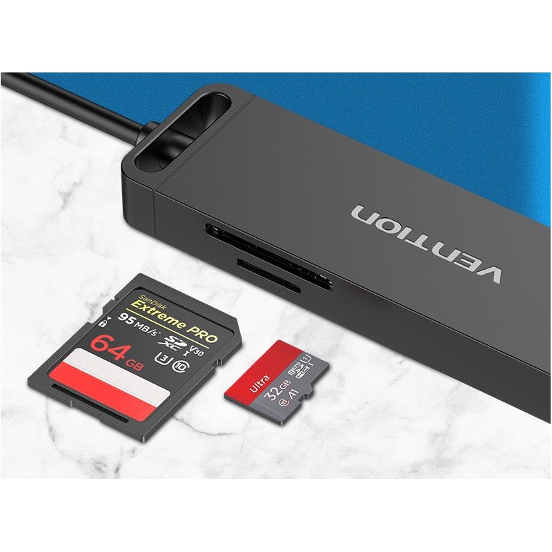 Vention USB 3.0 to 3× USB/TF/SD/Micro USB-B HUB 0,15 m Black ABS Type ...