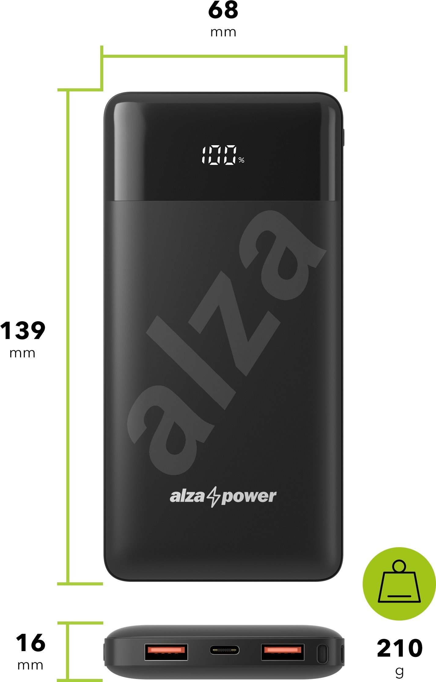 AlzaPower Parade 10000 mAh Power Delivery (22,5 W) čierna od 22,42 ...