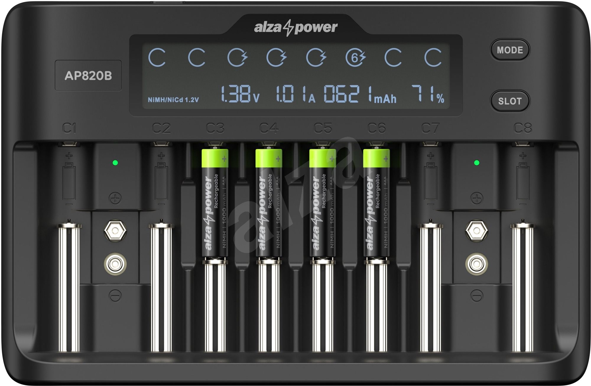 AlzaPower Battery Charger AP820B + Rechargeable HR03 (AAA) 1000 mAh 4 ...