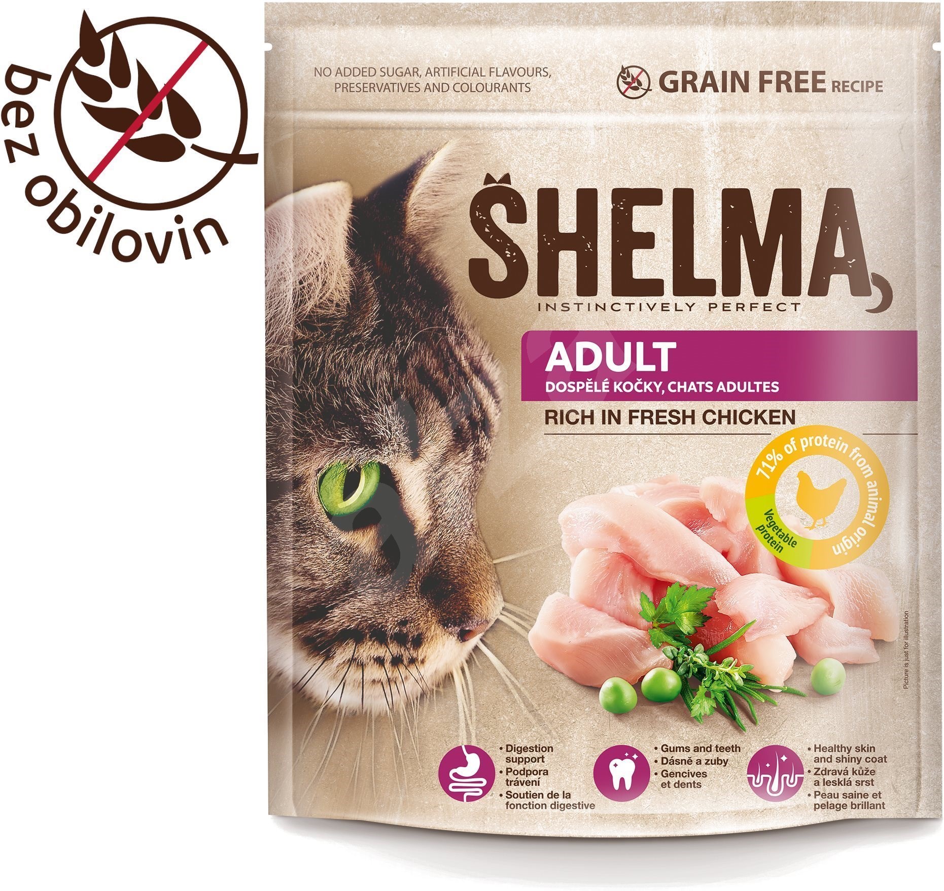 Shelma Adult bezobilné granule s čerstvým kuracím pre dospelé mačky 750 ...
