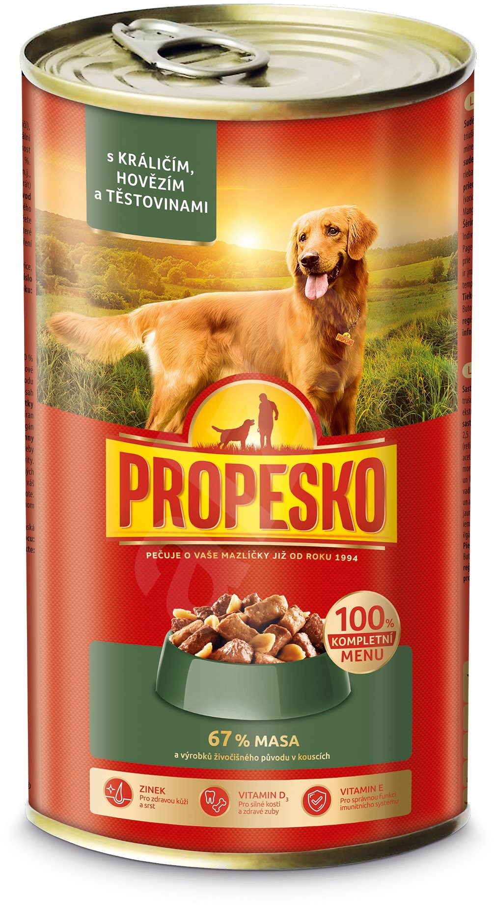 Propesko kúsky pes králik + hovädzie + cestoviny 1240 g - Konzerva pre ...