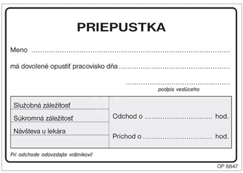 OPTYS 8847 Priepustka - Tlačivo | Alza.sk